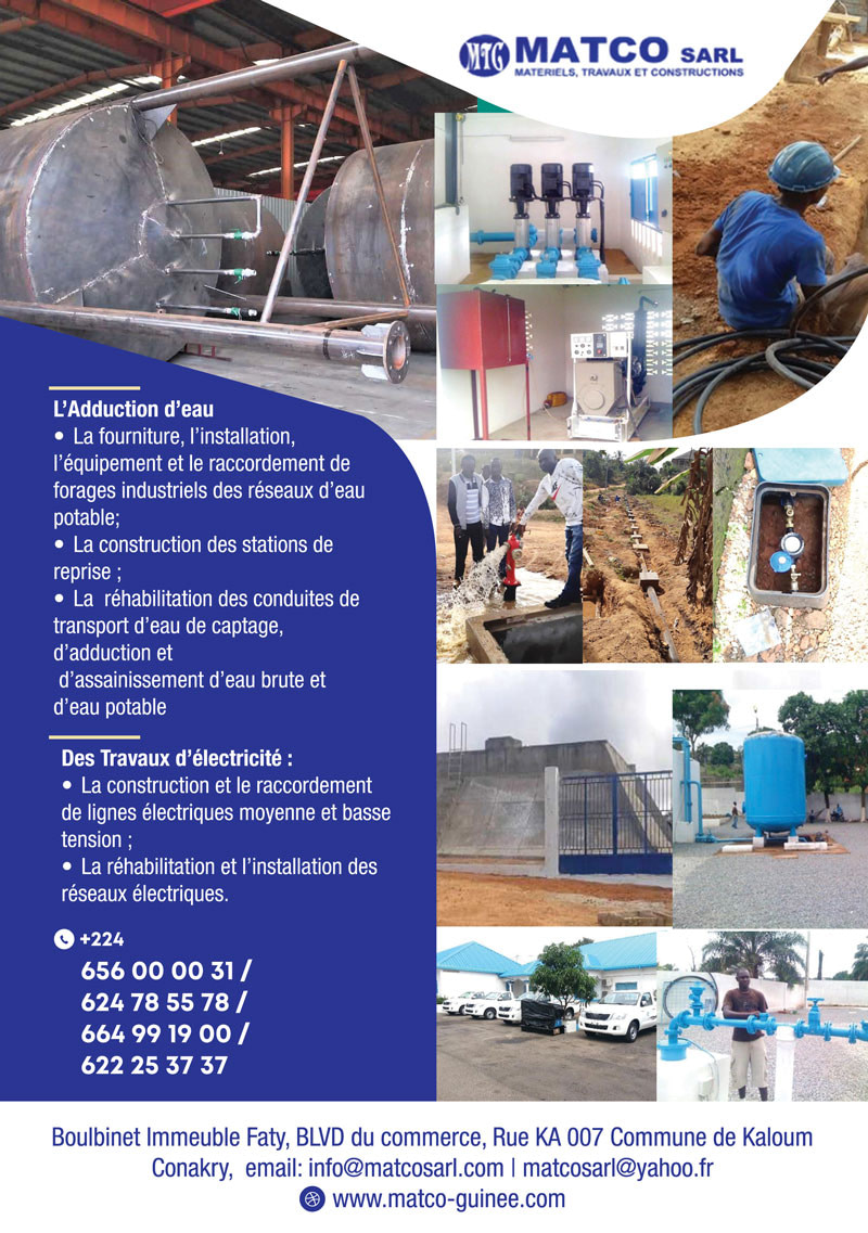 MATCO Guinée : spécialisée dans la fourniture de matériels de travaux d’adduction d’eau potable