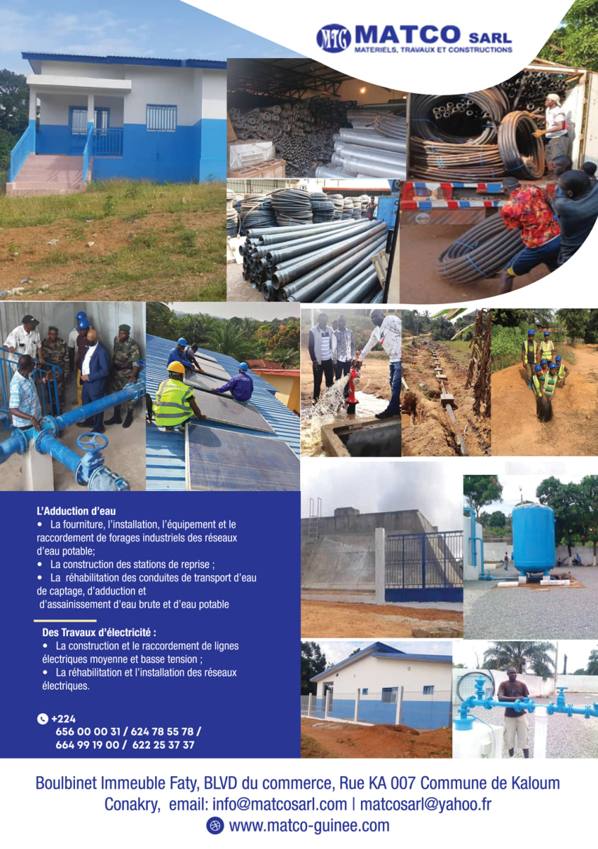 MATCO Guinée : spécialisée dans la fourniture de matériels de travaux d’adduction d’eau potable