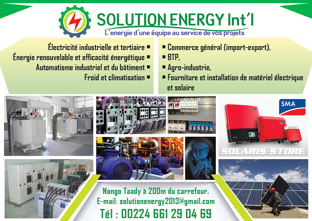 SOLUTION ENERGY INTERNATIONALE SARL Guinée : génie électrique, électriciens